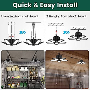 siicaaG 2 Pack LED Plug in Garage Lights, 120W Deformable Garage Ceiling Light 6500K with 5 Adjustable Panels, Bright 12000LM Linkable LED Shop Lights for Garage, Basement, Barn, Warehouse