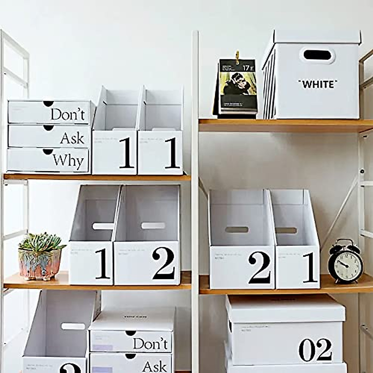 4 Pack Magazine File Holder Magazine Organizer, Magazine Storage Box, Large Volume Magazine File Organizer as Book Bins or Folder Holder for Desk (White) (7.48*9.65*11.42 inch/18.9*24.5*29 cm)