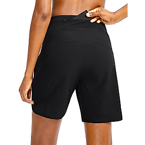 Dyorigin Women's 7" Athletic Running Shorts with 3 Zipper Pockets Long High Waisted Shorts Women for Workout Gym Hiking(Black Large)