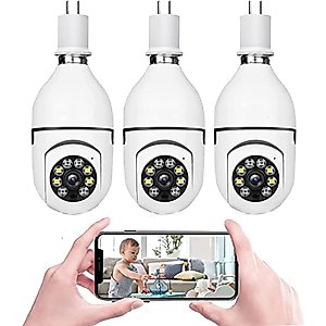 Topiacam Light Bulb Security Camera,2.4Ghz Light Socket Security Camera,Bulb Security Camera Indoor/Outdoor with Color Night Vision,2-Way Talk, 7/24 Recording,Motion Tracking,3PACK