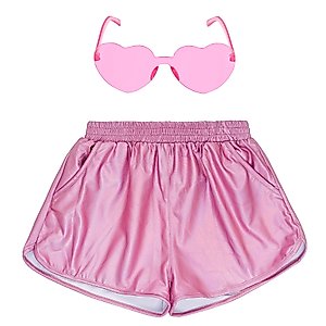 Bskifnn Metallic Shorts with Heart Shape Sunglasses Glitter Shorts for Party,Yoga,Hallowen,Cosplay