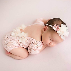 Brenaly Newborn Photography Prop Infants Baby Sunflower Tutu Skirt and Pink Lace Rompers Flower Headband Sets Shoot Outfits for 0-6 Months Baby Girls