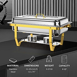 Amhier Chafing Dish Buffet Set, 8QT High Grade Chafing Dishes for Buffet, Chafers and Buffet Warmers Sets for Birthday, Wedding, Rolled-Edge Design with Gold and Silver, 4 Pack, 7 Pans