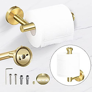 Augegel Brushed Gold Bathroom Hardware Accessories Set 6 Pieces,Stainless Steel Bathroom Towel Rack Set Wall Mounted,16" Towel Bar,Toilet Paper Holder, 4 Towel Hooks