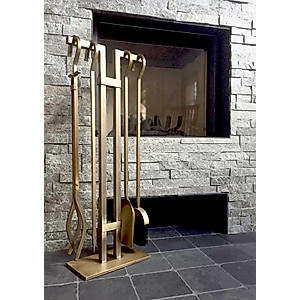 Pilgrim Home and Hearth 18086 Sinclair Fireplace Tool Set, Burnished Brass, 20 Pounds
