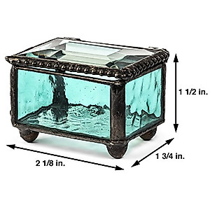 Ring Box Small Glass Jewelry Wedding Engagement Ring Dish Display Keepsake Trinket Case Gift Windsor Blue (Turquoise) Stained Glass J Devlin Box 325-3