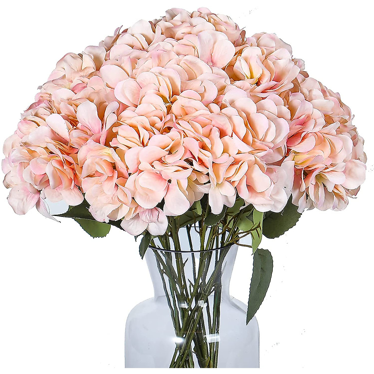 Blooming Paradise Artificial Fake 5Flowers Plants Silk Hydrangea Arrangements Wedding Bouquets Decorations Plastic Floral Table Centerpieces Home Kitchen Garden Party Festival Bar DIY (Light Pink)