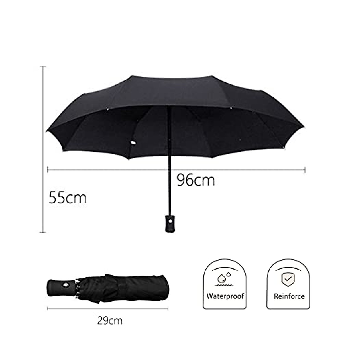 ResArea Windproof Travel Umbrellas Automatic Folding and Portable Umbrellas for Rain Ergonomic Handle Light Unisex Black