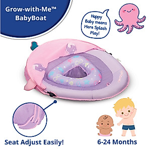 SwimSchool Baby Pool Float with Adjustable Canopy - 6-24 Months - Includes 5-Toy Interactive Play Console Safety Seat - Pink