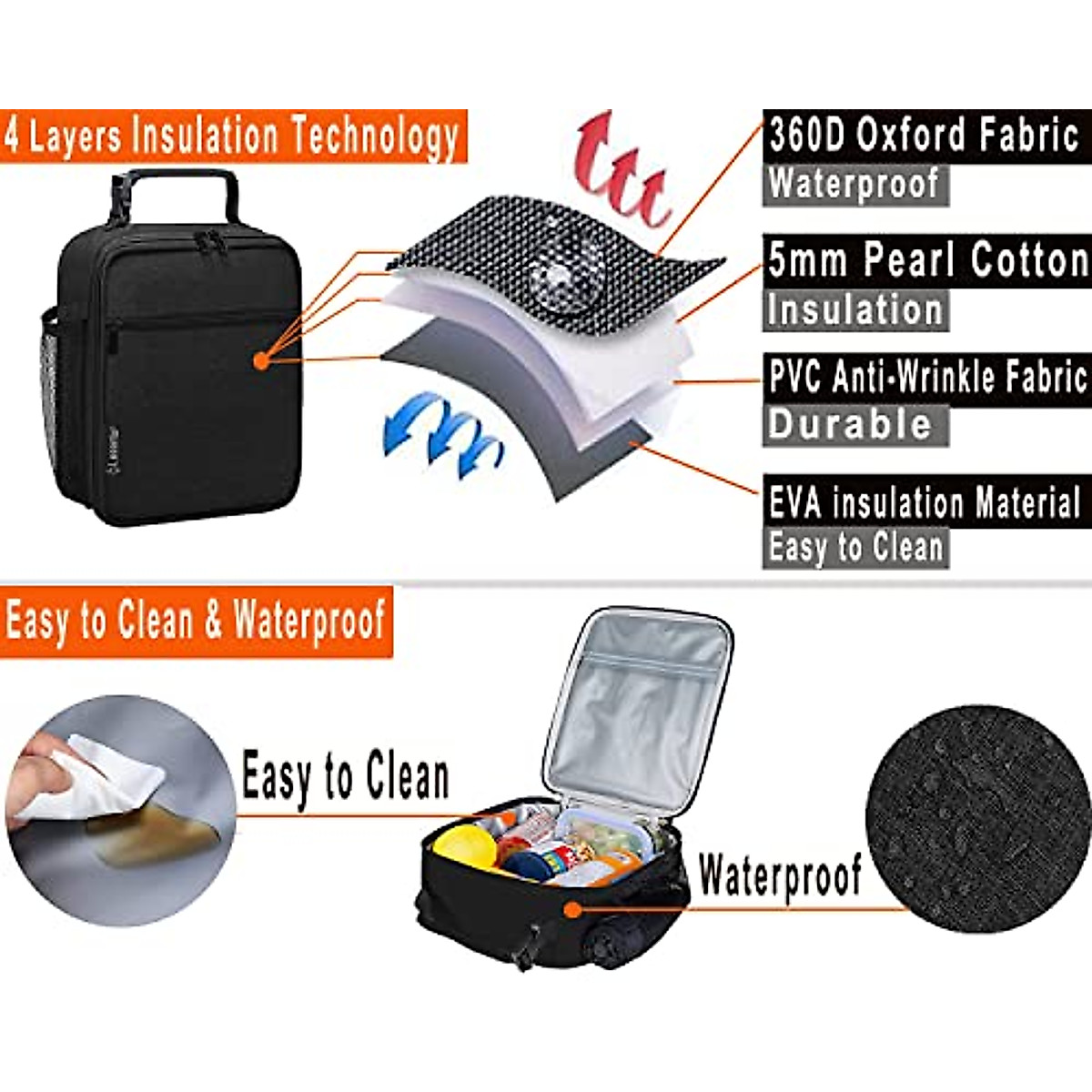 LESENTA Lunch Box for Men Women Adult-Small Insulated Lunch Bag for Office Hiking - Portable Reusable Lunch Box