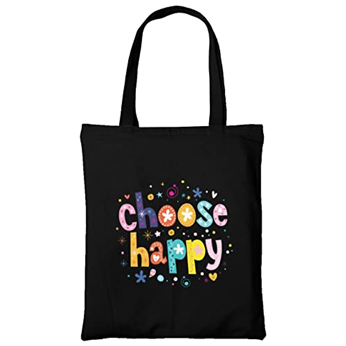 CurryFerry Cute Canvas Tote Bag for Women - Teacher Tote Bag - Inspirational Gifts for Teacher - Black Tote Bag - Reusable Shopping Bags for Grocery Utility Teacher College Work (Choose Happy)