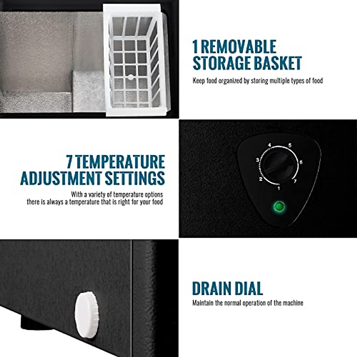 Deep Freezer Small Chest Freezer 5.0 Cu.Ft Mini Chest Freezer with 7 Temperature Settings, Compact Deep Freezer with Top Open Door, Adjustable Storage Basket, Low Noise, Energy Saving,Black