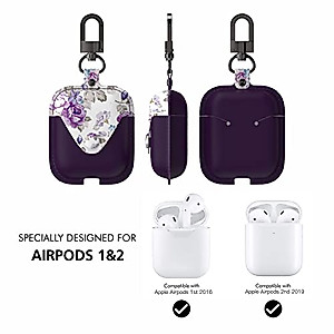 wenew Leather Case for AirPods 1 & 2, AirPods 2 case with snap Closure AirPods Leathe case for Women with Clip (Purple)