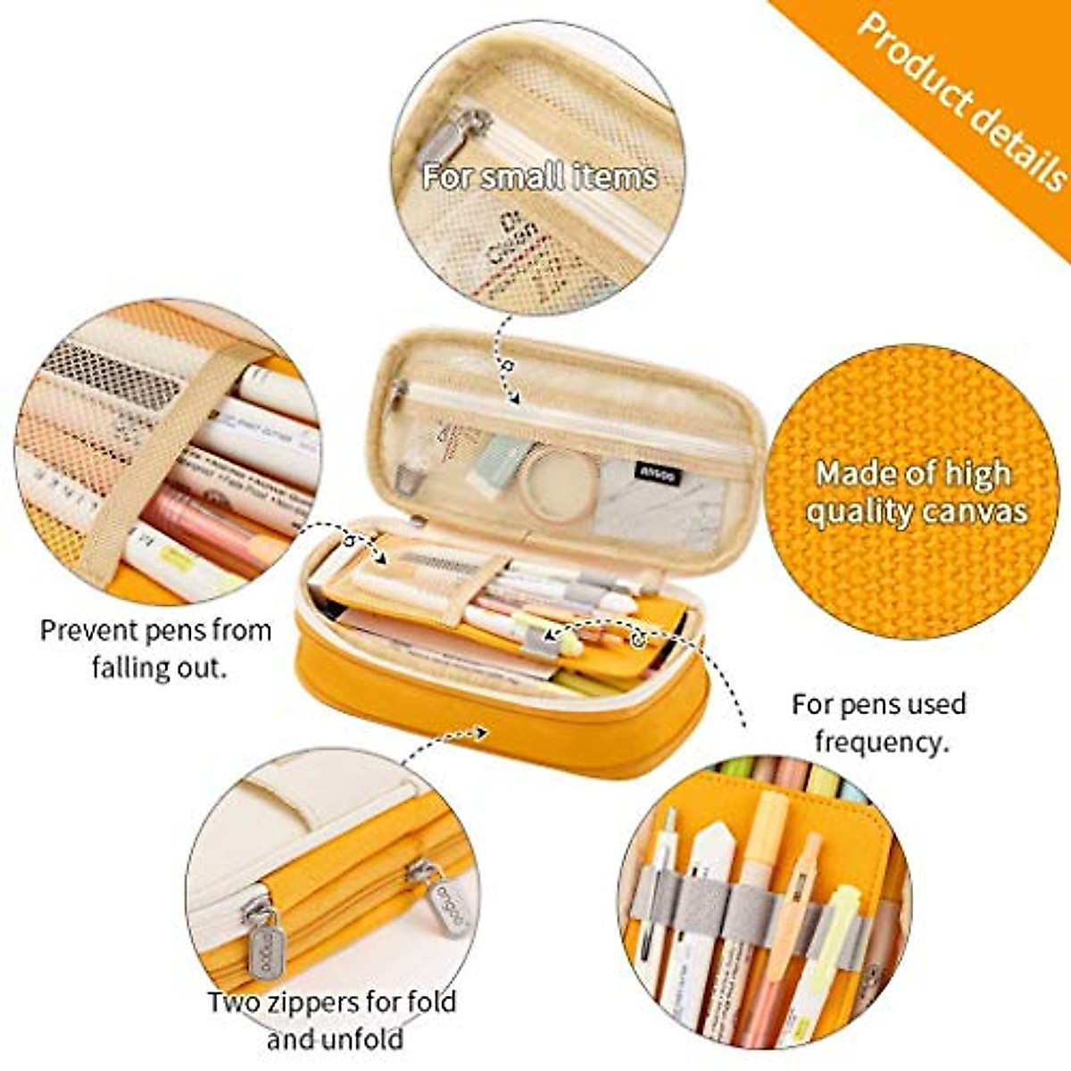 EASTHILL 2PC Big Capacity Pencil Case Pouch Large Pencil Bag for College School Teen Girls Boys Light blue + Khaki