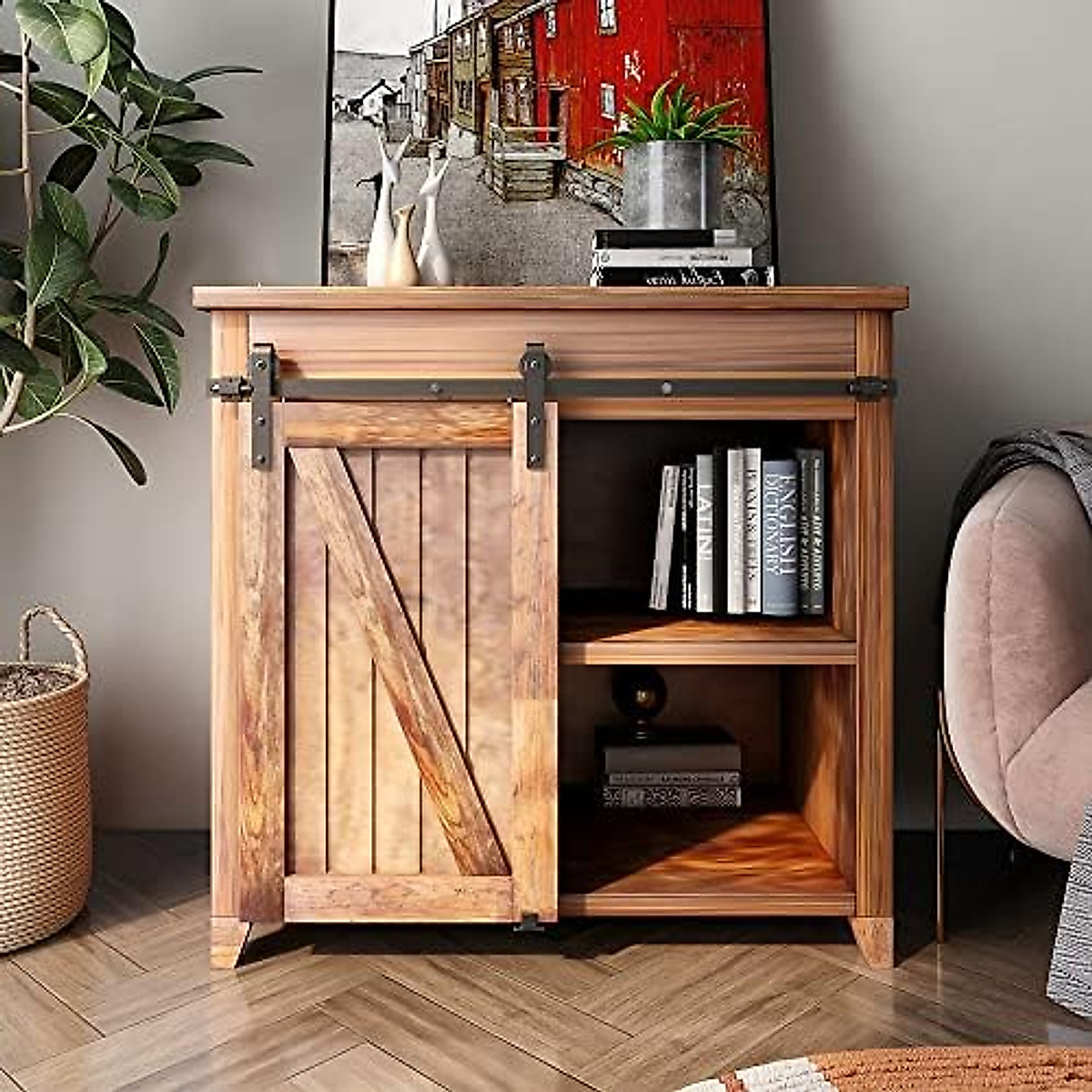 CCJH 4FT Mini Sliding Barn Door Hardware Kit Closet Cabinet 48" Track System Carbon Steel Basic Roller Hanger for Single 24" Wide Door Panel