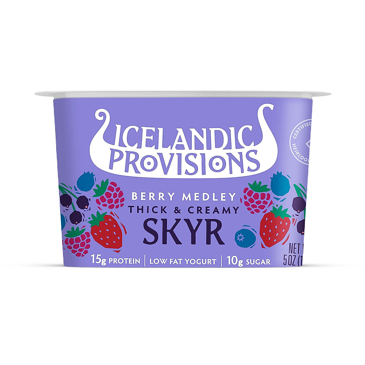 Icelandic Provisions 5.3oz Traditional Skyr Yogurt, Berry Medley, Icelandic Cultured Dairy Product With 15g Protein/Serving | Thick & Creamy Texture | More Protein & Less Sugar Than Yogurt