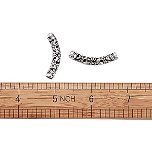 KISSITTY 100-Piece Antique Silver 6mm by 36.5mm Filigree Long Curved Noodle Tube Spacer Beads with 3mm Holes