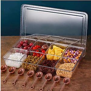 Divided Veggie Tray with Lid, 8 Compartment Vegetable Storage Square Appetizer Relish Serving Platter, Food Fruit Snack Containers with 8 Spoons for Refrigerator Organizer Bins