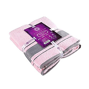 Kafthan Fishbone Soft & Absorbent Turkish Cotton Bathroom Towel Set with Bath Towel, Face/Hand/Hair Towel & Washcloth - Thick, Quick Dry Towels for Shower - Pink, Set of 4