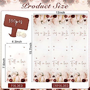 100Pcs Fall In Love Paper Napkins, Decorative Wedding Napkin Disposable Paper Hand Towels With Pumpkin Floral for Fall Wedding Bridal Showers Engagements Party Decorations,7.9 * 4.3 Inch