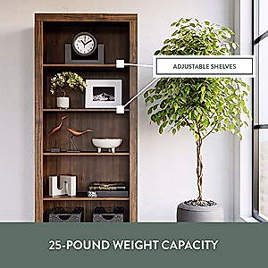 Edenbrook Sumac Bookcase, 5-Shelf Organizer for Bedroom Furniture or Home Office Furniture, Walnut Wood Bookshelf