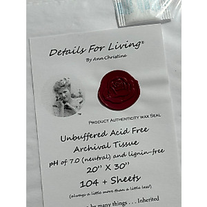 104+ Sheets Un-Buffered Acid, Sulfur & Lignin Free ARCHIVAL Tissue Paper 20x30in. Properly Pack & Store Your Textiles, Silver, Photos, Art & Much More. Details For Living