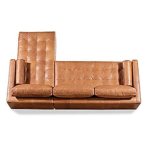 POLY & BARK Napa Leather Couch – Right-Facing Sectional Leather Sofa - Tufted Back Full Grain Leather Couch with Feather-Down Topper On Seating Surfaces – Pure-Aniline Italian Leather – Cognac Tan
