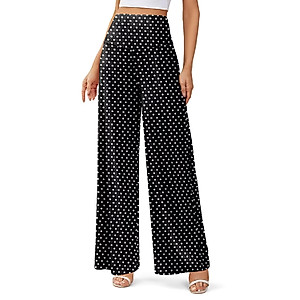 JZC Women's Casual Palazzo Pants Print Wide Leg Palazzo Lounge Pants High Waist Flowy Pants Wavelet Points Medium