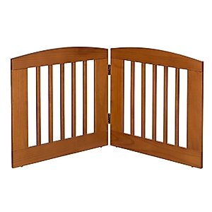 BarkWood Pets Freestanding Pet Gate with Two 24"W x 24"H Folding Wood Panels, Chestnut