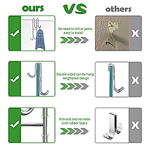 Cerbonny Shower Door Hooks, 2 Pack Extended Double Towel Hooks for Bathroom Frameless Glass Shower Door, Heavy Duty Stainless Steel Bathroom Hanger Without Perforation