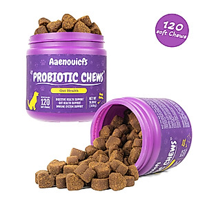 Probiotics for Dogs，Dog Probiotics and Digestive Enzymes，Health and Immune Support. Relieves Constipation, Bad Breath, Flatulence and Upset Stomach. Veterinarian Developed,120 Chews, Duck Flavor.