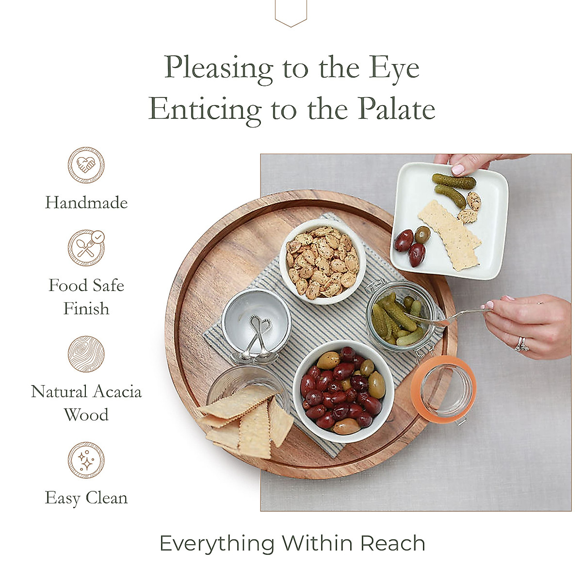 BlackRidge Home Lazy Susan Organizer, 14 inch Rustic Farmhouse Acacia Wood Lazy Susan Turntable, Wooden Lazy Susan Turntable for Table, Kitchen Countertop, Dining, Decorative Lazy Susan for Counter