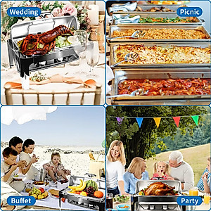 Umisu 9.46 Qt Roll Top Chafing Dish Buffet Set with Visible Glass Lid, Stainless Steel Chafing Dishes for Buffet, Chafers and Buffet and Warmers Set for Weddings, Hotels and Parties