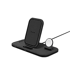 mophie 3-in-1 Wireless Charging Stand for Apple iPhone, AirPods/AirPods Pro & Watch, 7.5W Fast Charging, Stylish Gloss Finish, Portrait or Landscape Smartphone Charging Mode, Black