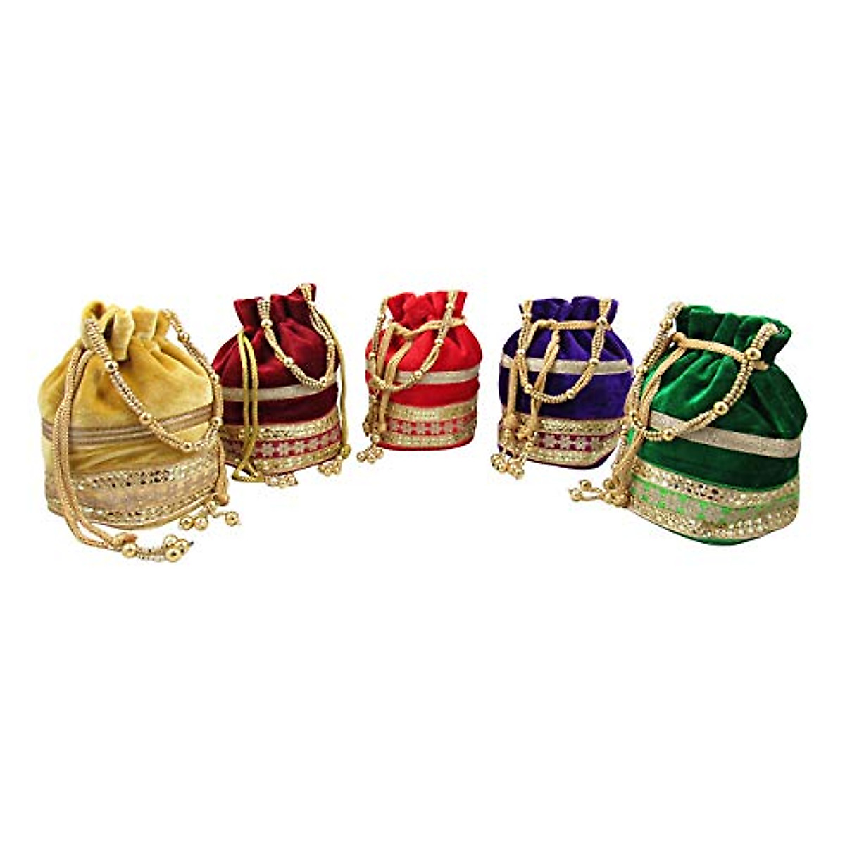 GoldGiftIdeas Indian Potli Bags for Wedding, Bridal Clutch, Bridal Purse for Party, Bridal Potli Bags, Traditional Potli Bags, Party Favor Bags (Pack of 5)