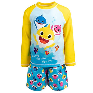 Pinkfong Baby Shark Daddy Mommy Toddler Boys Swim Rash Guard Swim Trunks Blue 3T