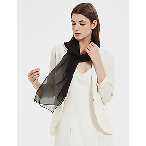 PANTONIGHT Long Chiffon Sheer Scarf For womens (065 plain black)