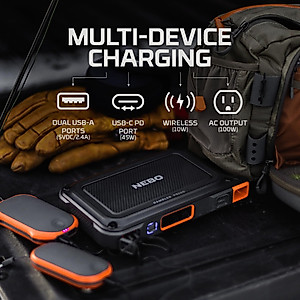 NEBO RAMBLER Portable Power Station, Powerful, Handheld, Versatile, Multi-Device Charging, Solar Ready with Integrated AC Inverter for Power to Work Remotely On or Off the Grid, Rambler 100