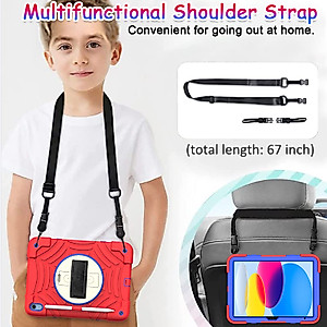 BMOUO Case for iPad 10th Generation - with Screen Protector, 360 Rotating Stand & Pencil Holder & Hand Shoulder Strap Shockproof Case for iPad 10th Generation 10.9 inch 2022, Red