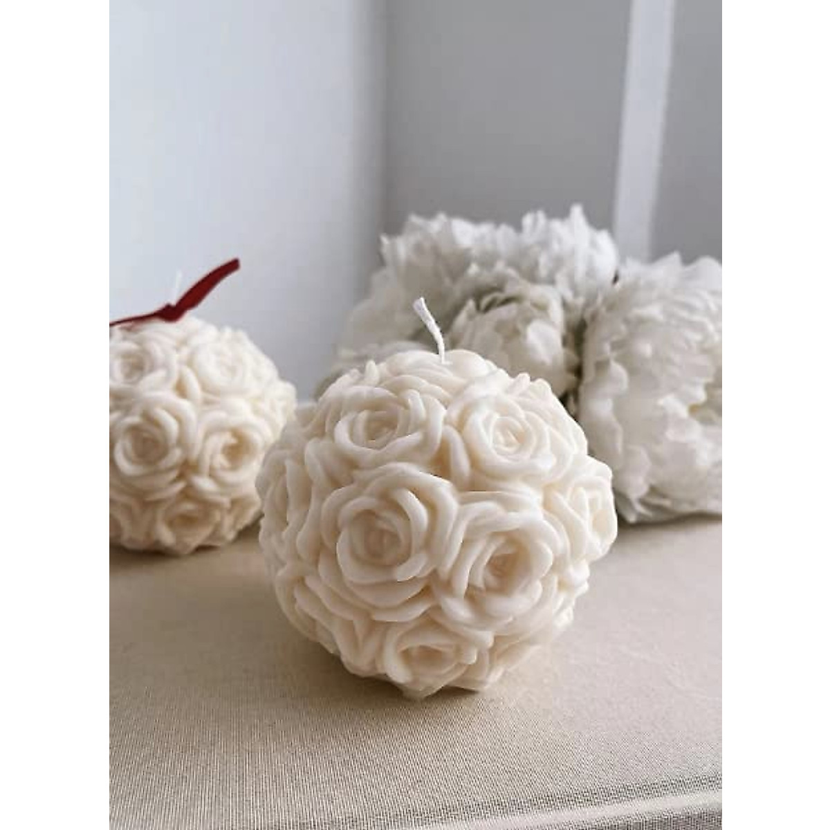 Decorative Flower Rose Scented Candle - Rose Flower Candle - Nature Soy Wax & Essential Oil Candle - Cute Fruit Candle - Home Decor - Soy Wax Candle (White)