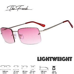 The Fresh Minimalist Small Rectangular Sunglasses Clear Eyewear Spring Hinge - Gift Box Package (306-Silver, Pink, 57)