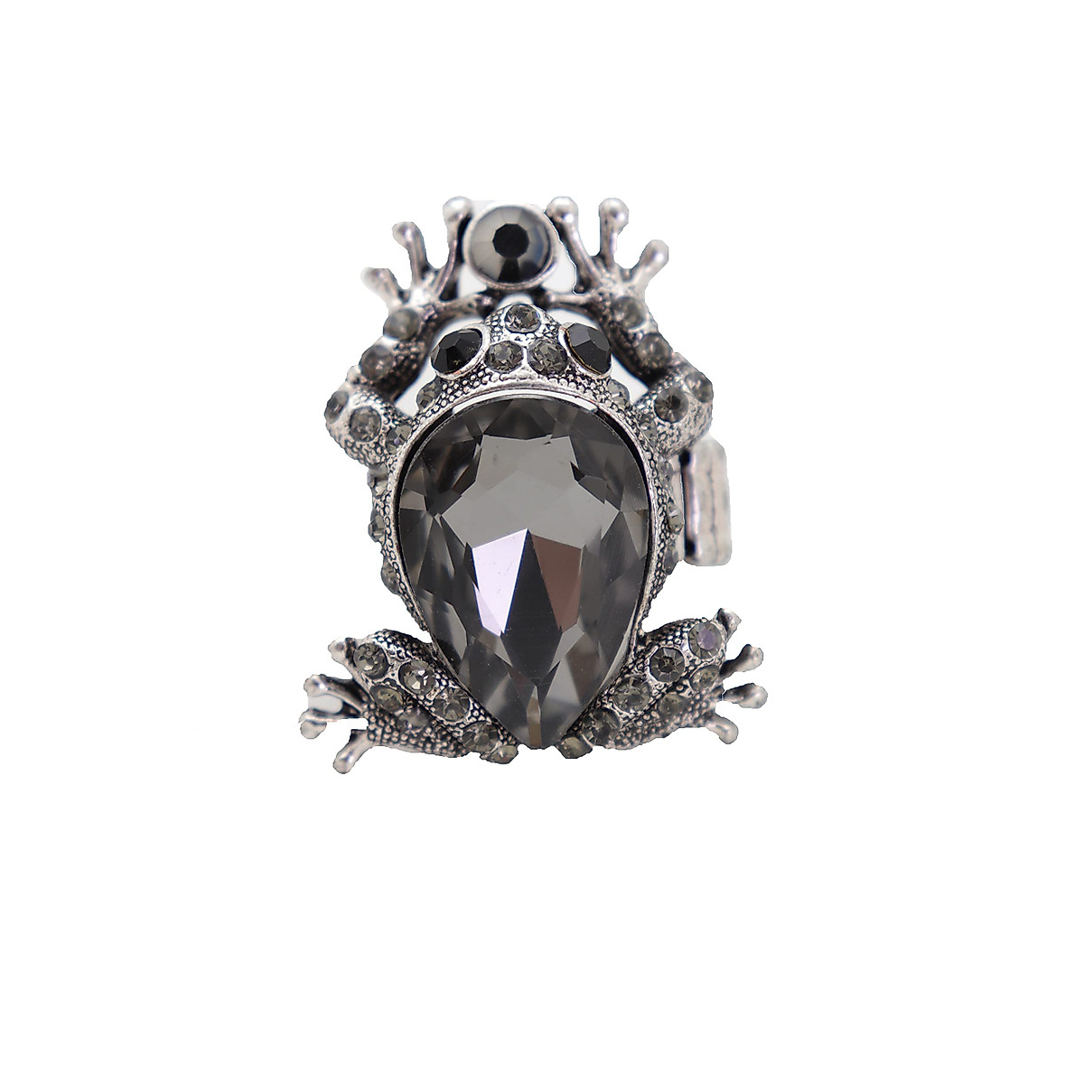 Women Fashion Jewelry Frog Ring - Silver Color Metal One Size Elastic Band Big Animal