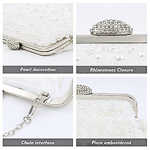 Carwales Women Pearl Clutch Flower Evening Bag Pearl Purse for Women Evening Wedding Dance Prom Bridal Handbags(White)