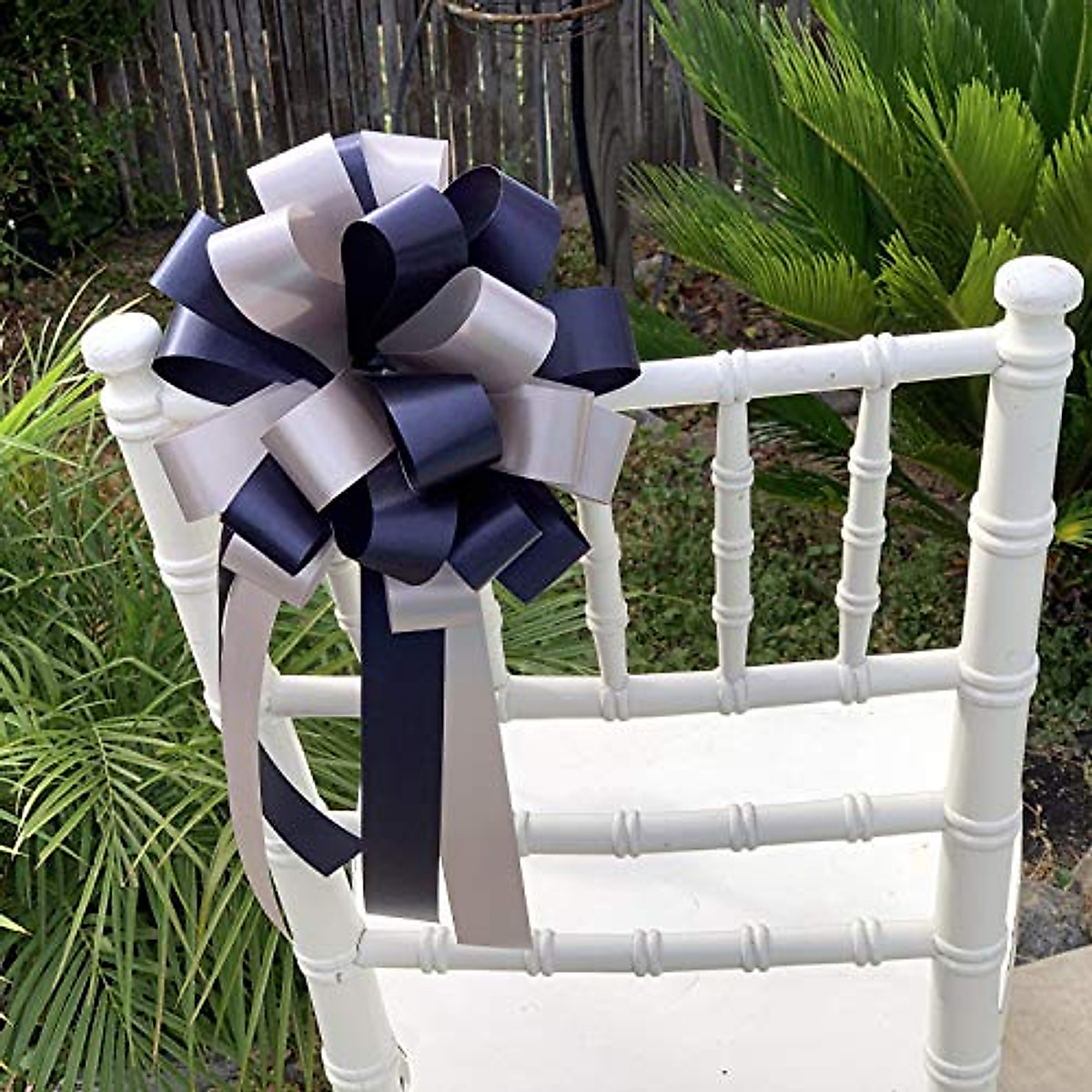 Navy Blue and Silver Decorative Pull Bows - 8" Wide, Set of 6, Christmas, Hanukkah, Wedding Ribbons, Father's Day, School Dance, Boxing Day