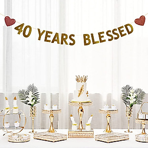 Betteryanzi Gold 40 Years Blessed Banner,Pre-strung,40th Birthday / Wedding Anniversary Party Decorations Supplies,Gold Glitter Paper Garlands Backdrops,Letters Gold 40 YEARS BLESSED