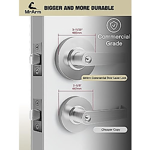 MrArm Commercial Door Lever Lock, Heavy-Duty Locking Door Handle, Designer Door Handles, Cylindrical Lever Lock, Non-Handed Grade 2 Industrial Standard Door Handle, Satin Chrome(Keyed Entry)