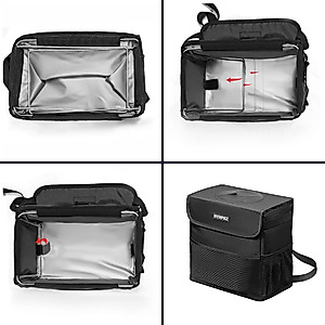 Ryhpez Car Trash Can with Lid - Car Trash Bag Hanging with Storage Pockets Collapsible and Portable Car Garbage Can with Metal Rack Support