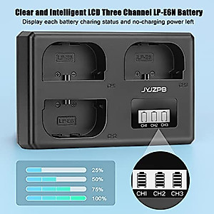 JYJZPB LP-E6 LP-E6N Battery 3-Pack Compatible for Canon EOS 5D Mark II III, 5DS R Rechargeable Battery Charger Triple Slot for Canon EOS 80D, 90D, 60D, 70D, 5DS R, 6D, 7D, 3 Channel Camera Batteries