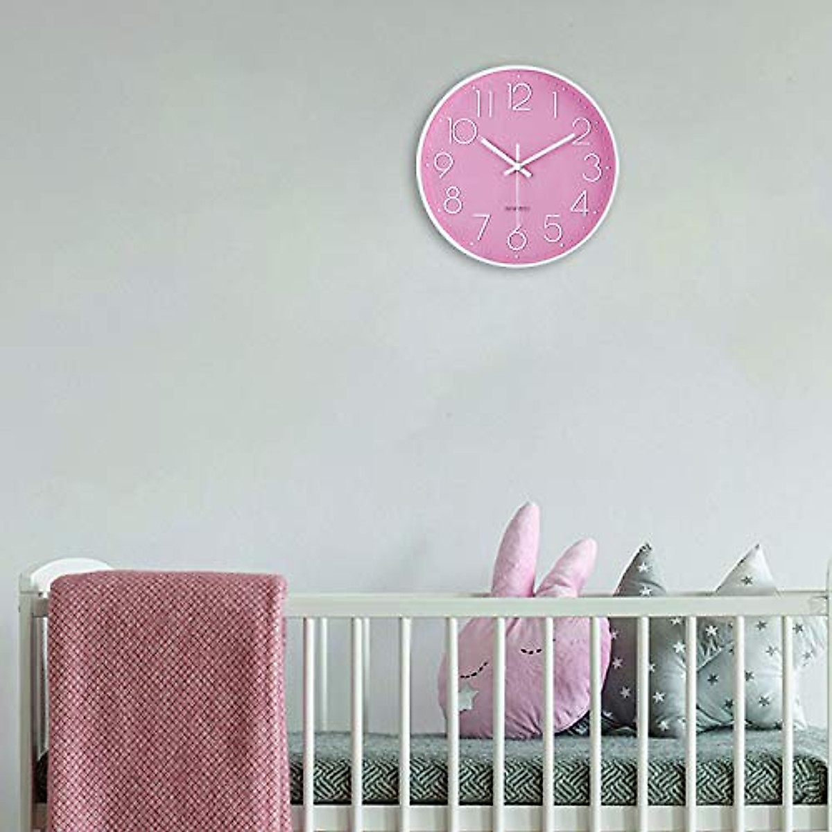 Lafocuse 12 Inch 3D Numbers Pink Wall Clock for Living Room Decor, Modern Kitchen Wall Clock Battery Operated Silent Non-Ticking Bedroom Home Office