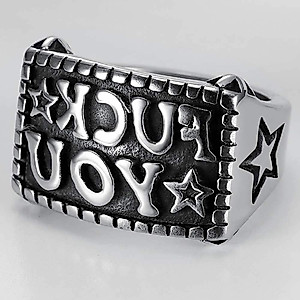 Jude Jewelers Retro Vintage Stainless Steel Fuck You Mantra Cocktail Party Graduation Party Ring (Silver, 9)
